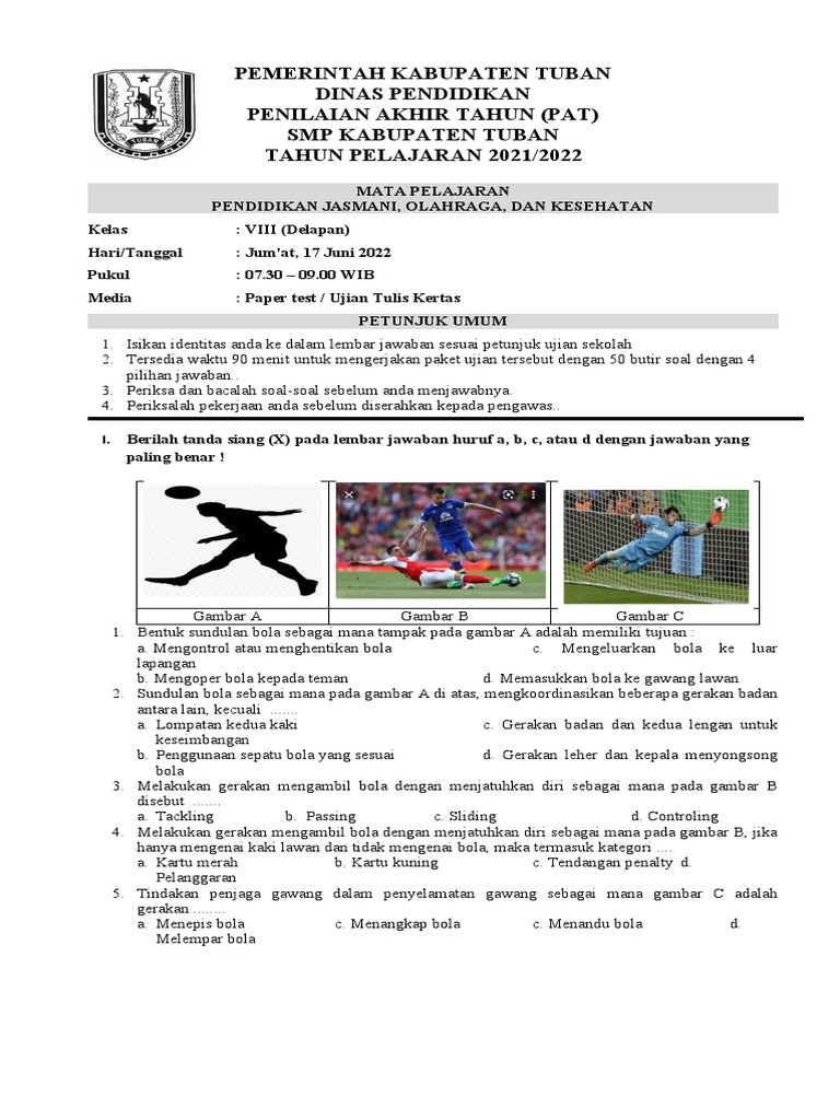 Soal, KJ, Kisi-Kisi PAT VIII PJOK SMP 2021-2022 | PDF