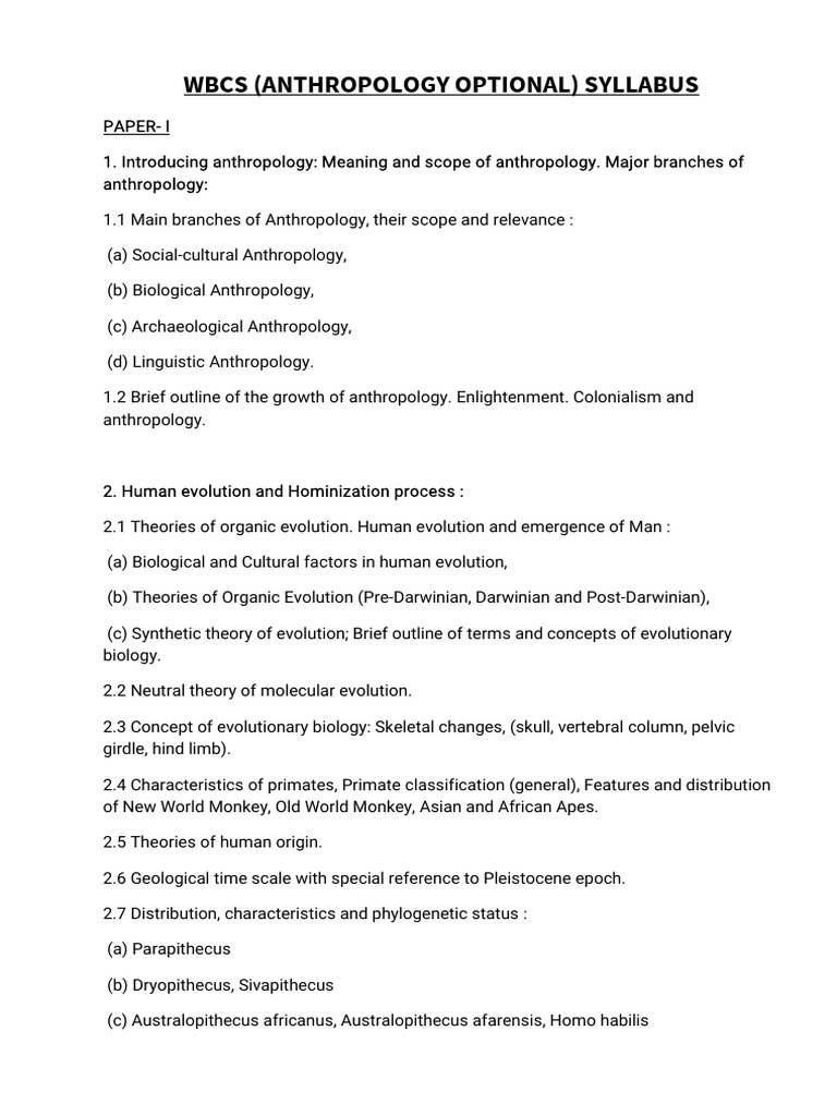 WBCS ANTHROPOLOGY Syllabus | PDF | Molecular Biology | Nucleotides