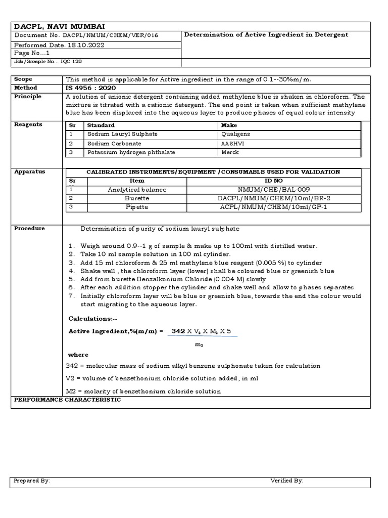 Active Ingredient Analysis in Detergents | PDF | Titration | Chemistry
