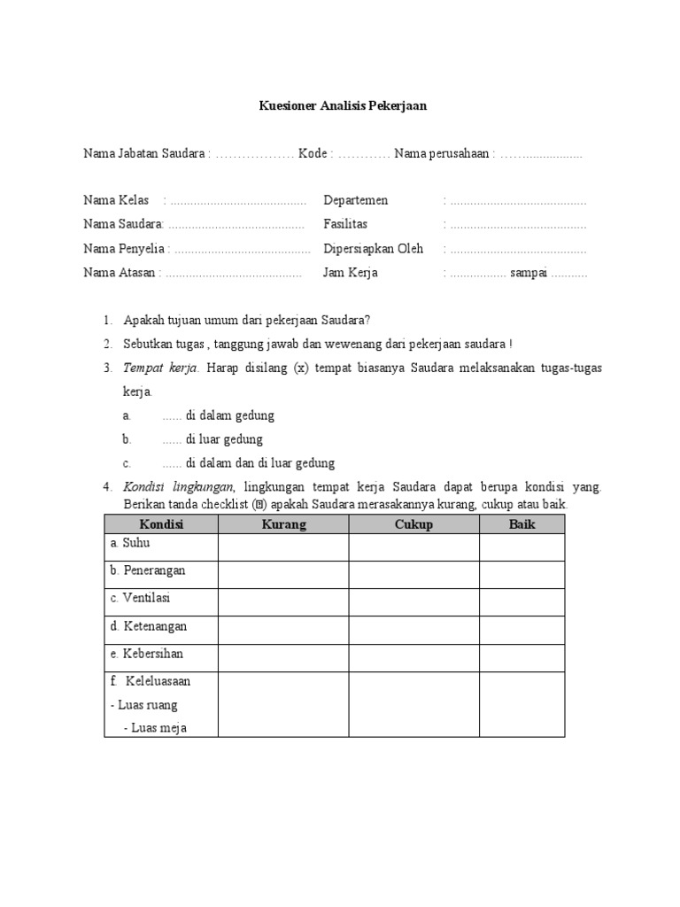 Kuesioner Analisis Pekerjaan | PDF