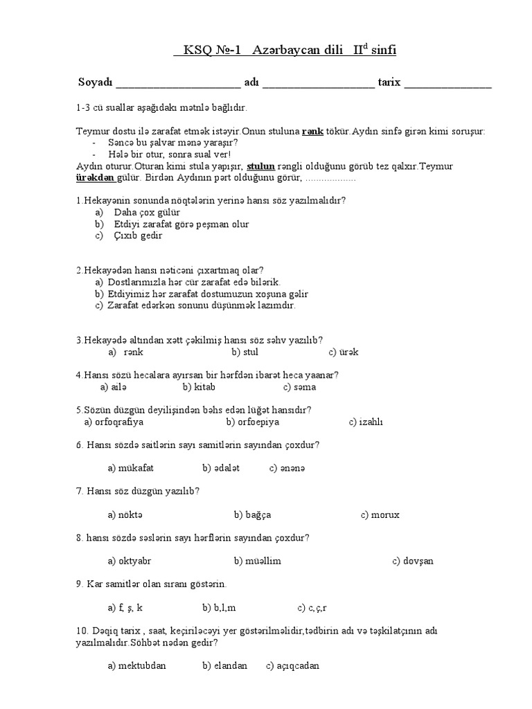 Ana Dili KSQ 1 | PDF