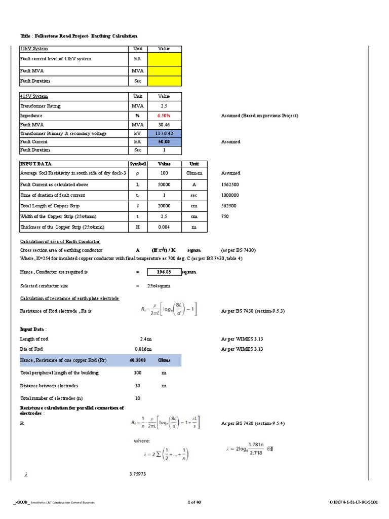 BS7430 Earthing Calculation | PDF | Electrical Resistivity And ...