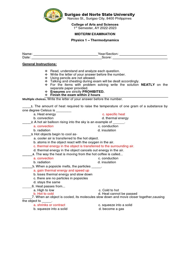 Thermodynamics ANSWER KEY | PDF | Gases | Temperature