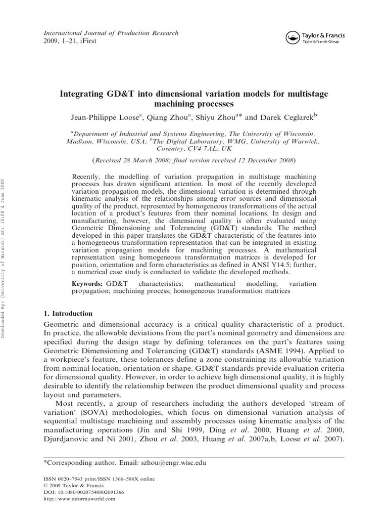 Integrating GD&T Into Dimensional Variation Models For Multistage Machining Processes | PDF ...
