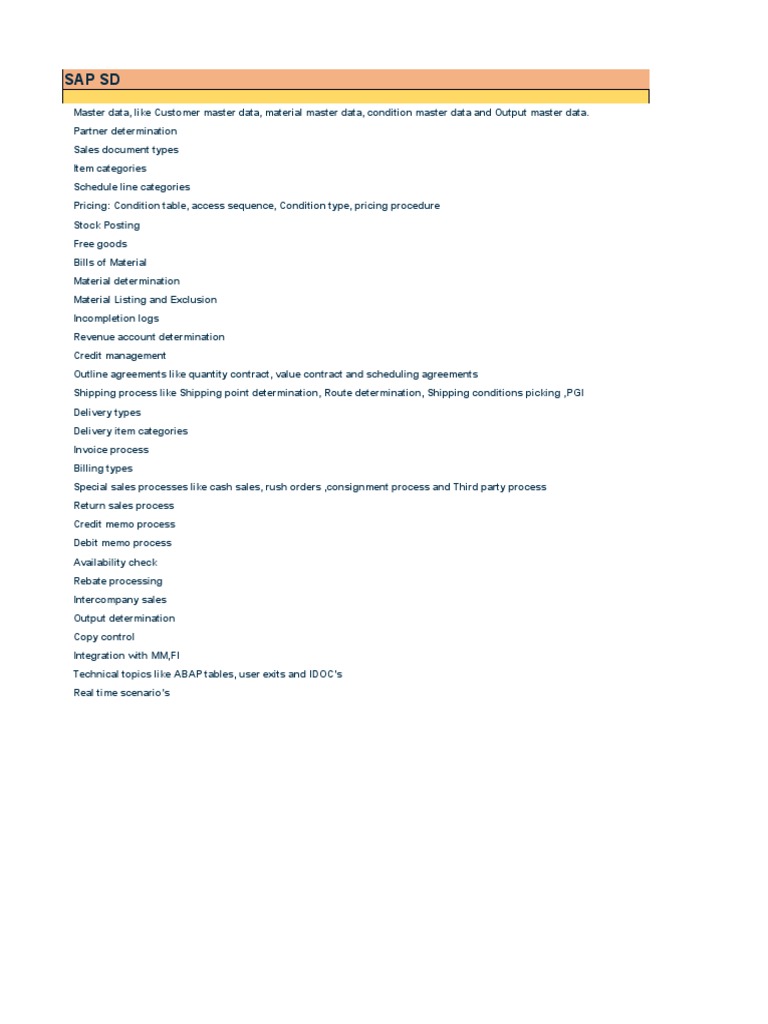 SAP SD Master Data, Pricing, Stock Posting, Billing Processes & More | PDF