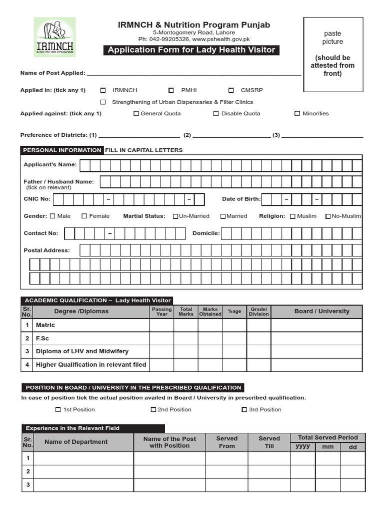 LHV Application Form for Punjab Jobs | PDF | Academic Degree