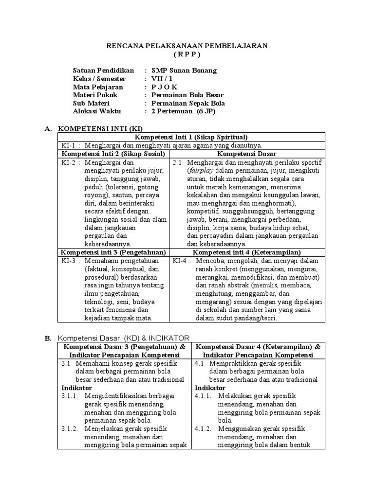 RPP Pjok Kls Vii | PDF