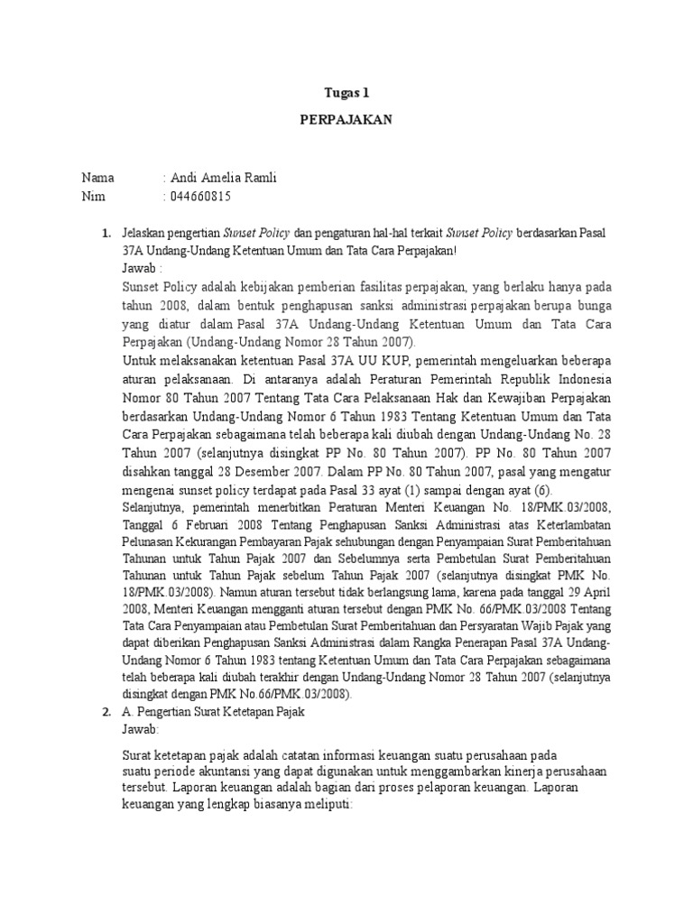 Tugas 1 - Perpajakan - Andi Amelia Ramli | PDF