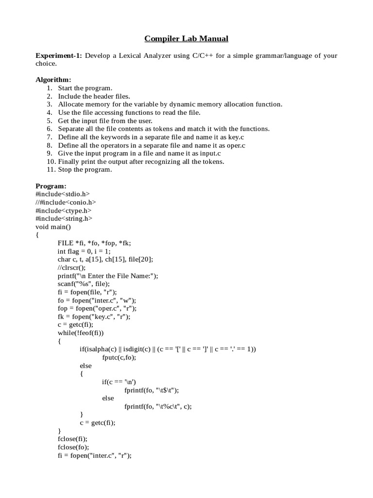 2 - Lab Manual - Compiler Design | PDF | Parsing | Theoretical Computer ... 2 - Lab Manual - Compiler Design | PDF | Parsing | Theoretical Computer ...