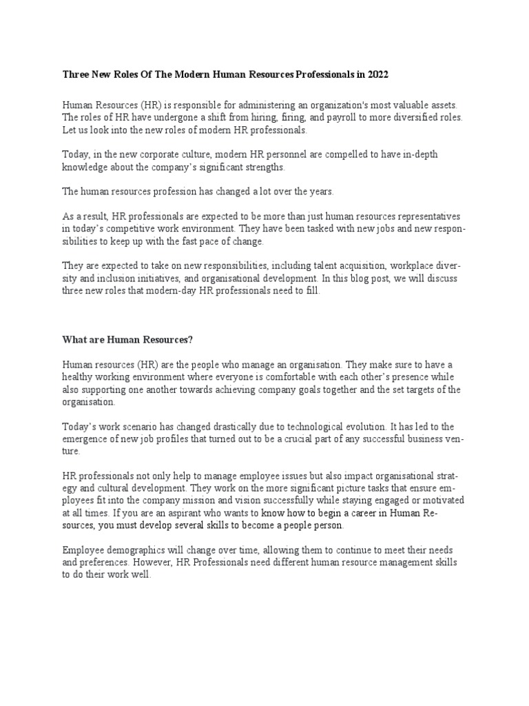 Three New Roles of The Modern Human Resources Professionals in 2022 ...