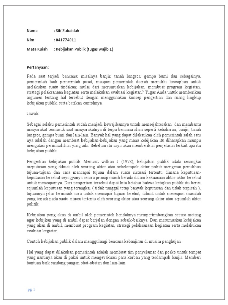 Tugas Wajib 1 Kebijakan Publik | PDF