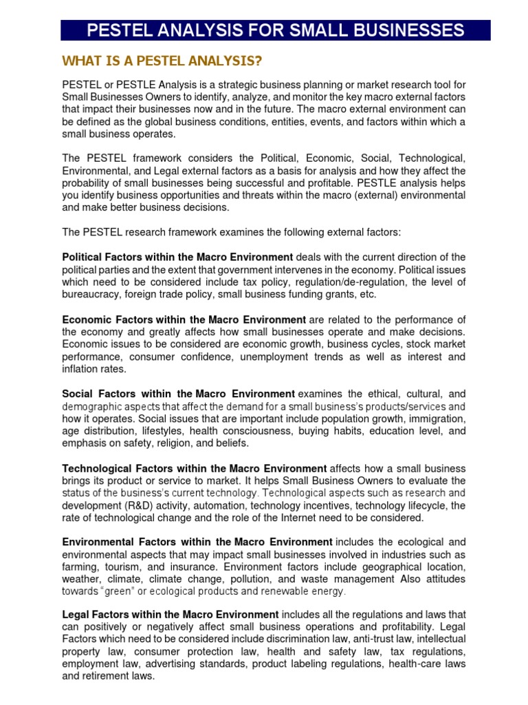 PESTEL Analysis For Small Businesses | PDF | Swot Analysis | Business