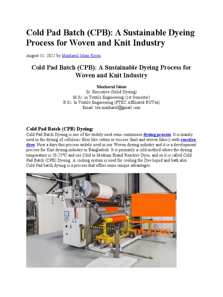 Cold Pad Batch CPB - A Sustainable Dyeing Process For Woven and Knit ...