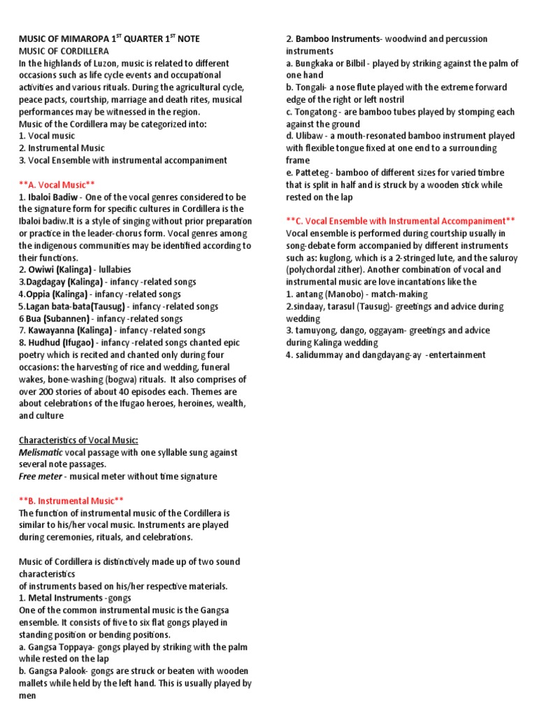 Music of Mimaropa 1ST Quarter 1ST Note | PDF | Sound | Musical Instruments