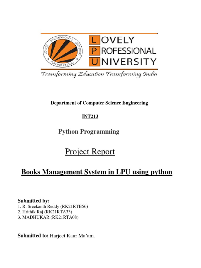 PYTHON FIINAL REPORT Sreekanth | PDF | User (Computing) | Books