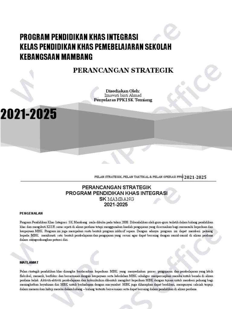 Perancangan Strategik Ppki SK Temiang 2021-2025 - Insert Watermark | PDF