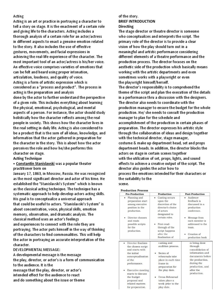 Acting Notes | PDF | Acting | Actor