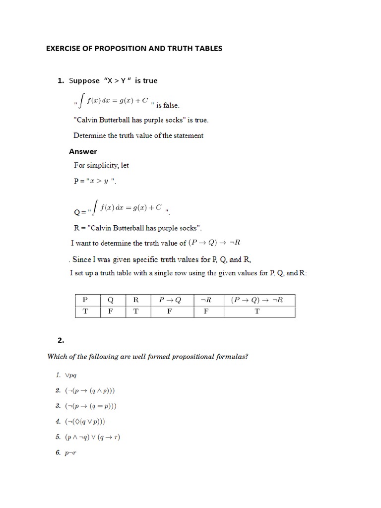 Exercise of Proposition and Truth Tables | PDF