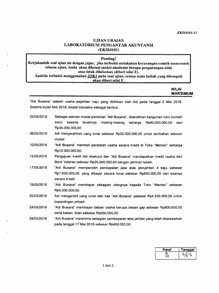 Contoh Soal Lab PA - EKSI4101-11 - Adi Busana01 | PDF