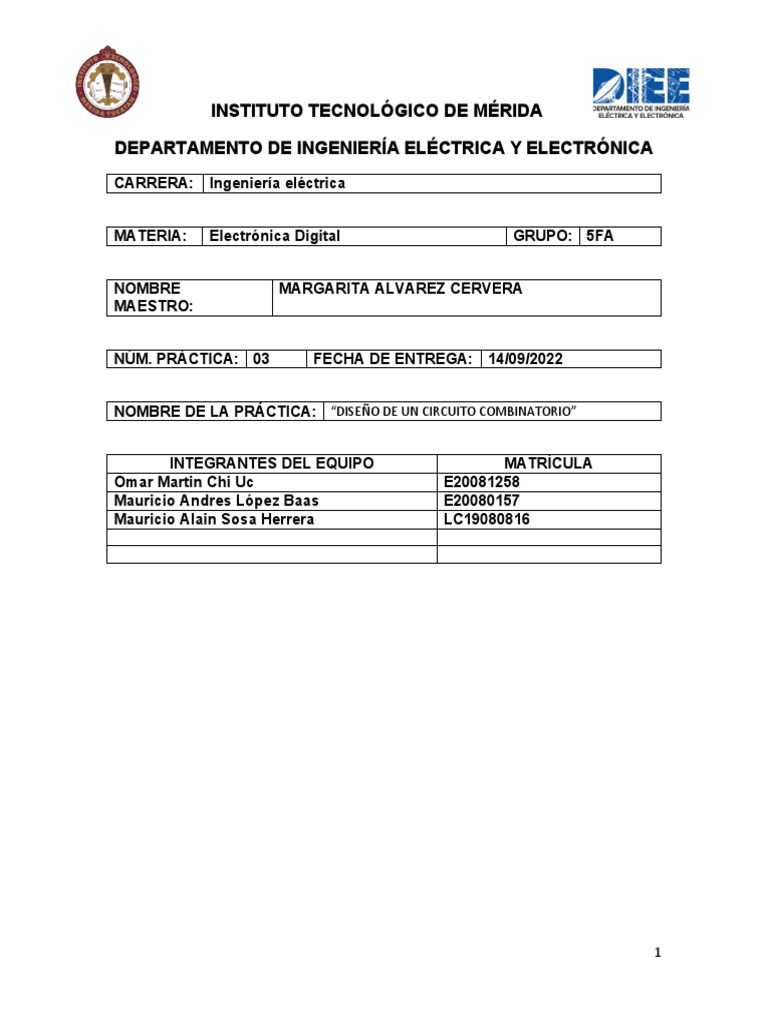 Diseño de Circuito Combinatorio | PDF | Álgebra de Boole | Enseñanza de ...