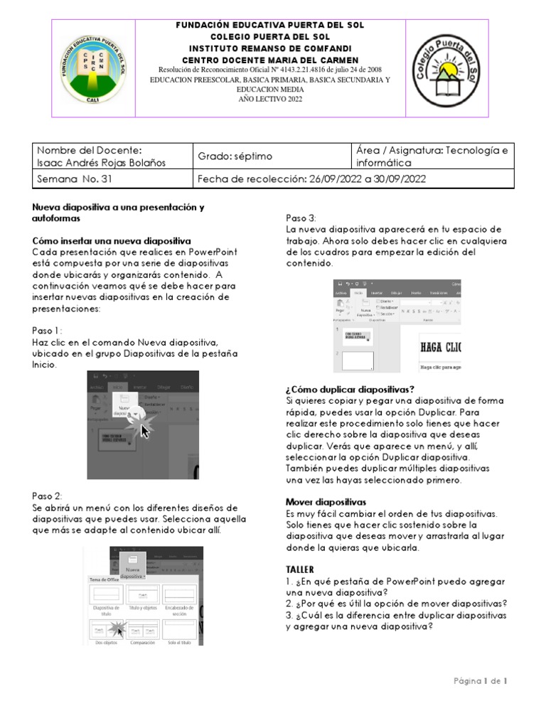 Nueva Diapositiva A Una Presentación y Autoformas Semana 31 | PDF ...