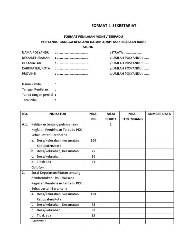 Format Penilaian Monev Terpadu | PDF