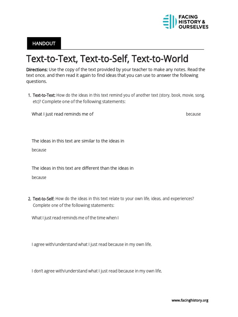 Text Connections: Text-to-Text, Self, World | PDF | Science & Mathematics