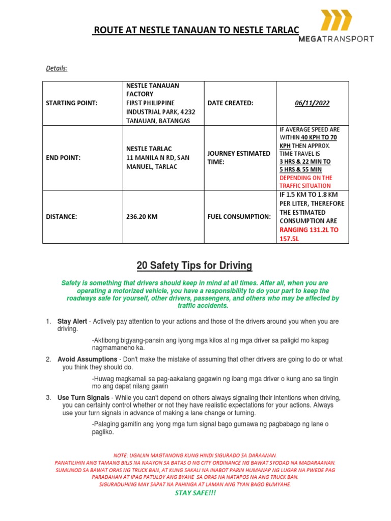 JMP (Nestle Tanauan-Nestle Tarlac) | PDF | Transport Infrastructure ...