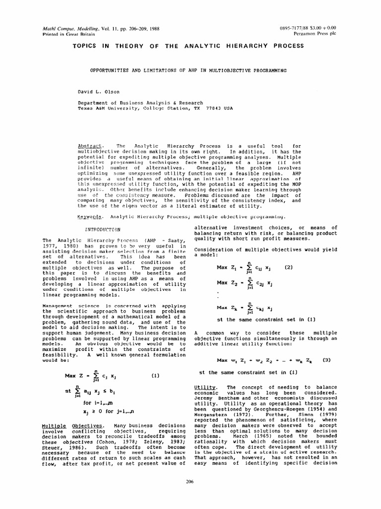 Opportunities and Limitations of AHP in Multio - 1988 - Mathematical and Compute | PDF ...