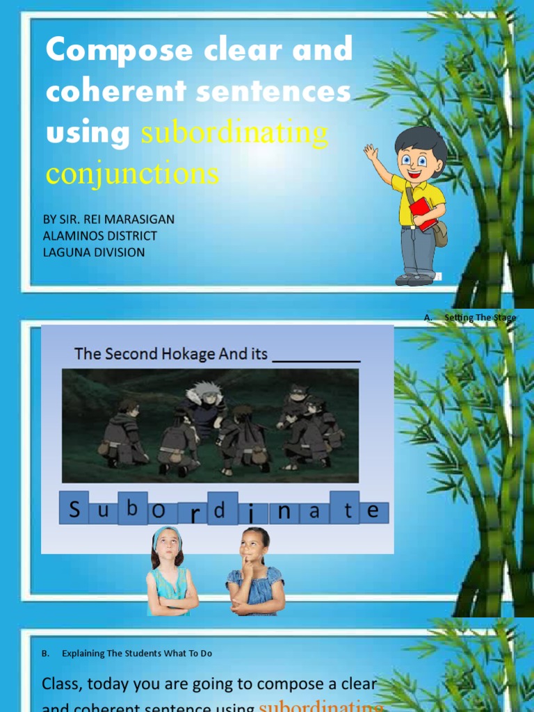 ENGLISG 5 Q1 WEEK 9 Subordinating Conjunctions by Sir Rei Marasigan | PDF