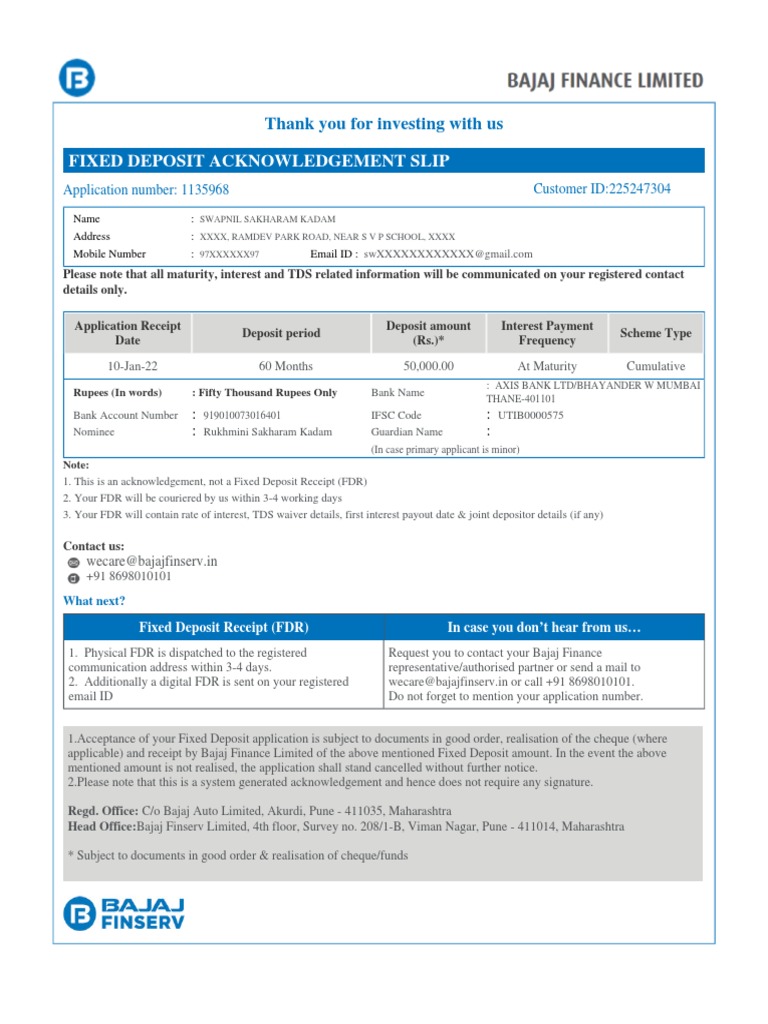 FD Acknowledgement Slip | PDF | Financial Services | Banking