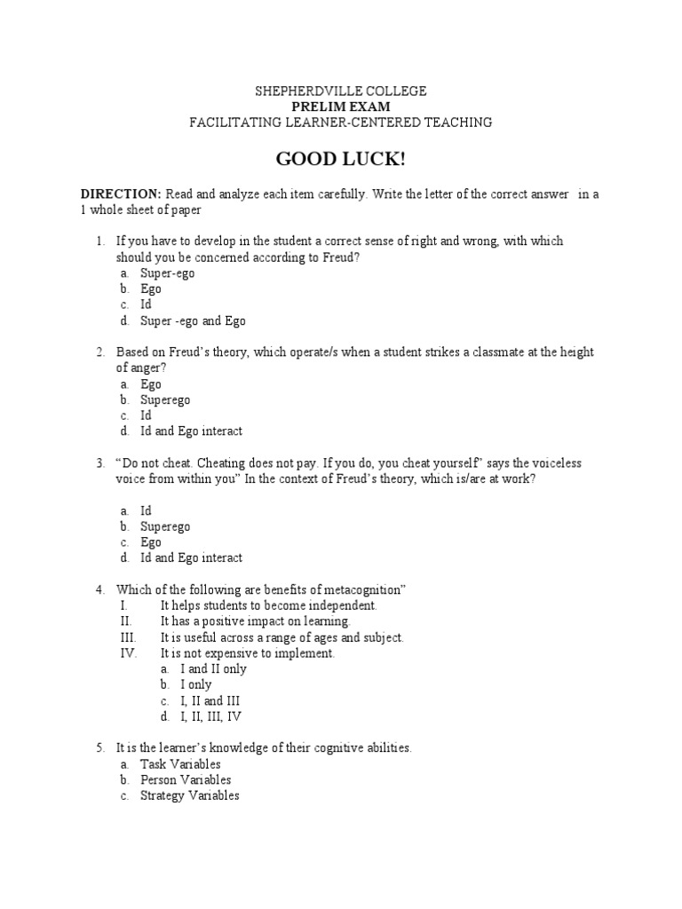 Prelim Facilitating Learner Centered Teaching | PDF | Id | Psychology Prelim Facilitating Learner Centered Teaching | PDF | Id | Psychology