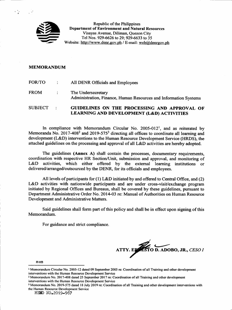 Memo 2019-967 Guidelines On The Processing and Approval of Learning and ...