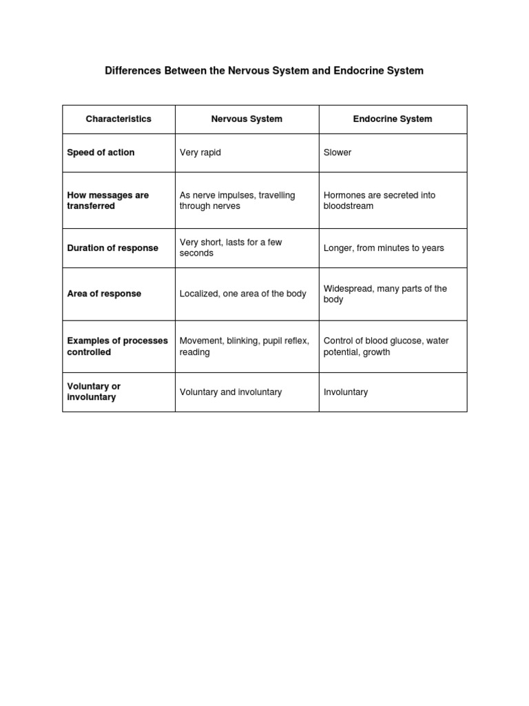 (Partially Completed) - Differences Between The Nervous System and ...