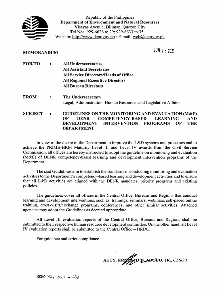 Guidelines On The M&E of DENR Competency-Based Learning and Devt ...