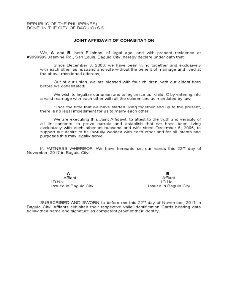 Joint Affidavit of Cohabitation | PDF