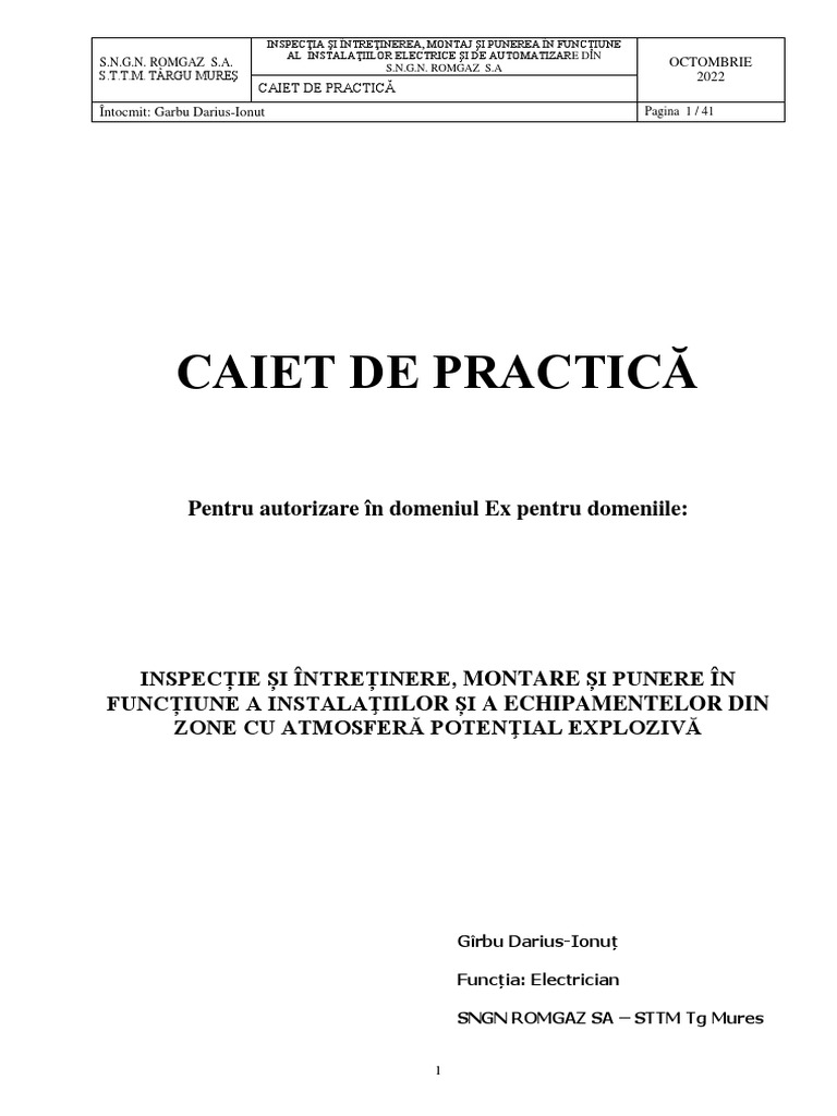Caiet Practica ISEMEX Garbu Darius 2022 | PDF