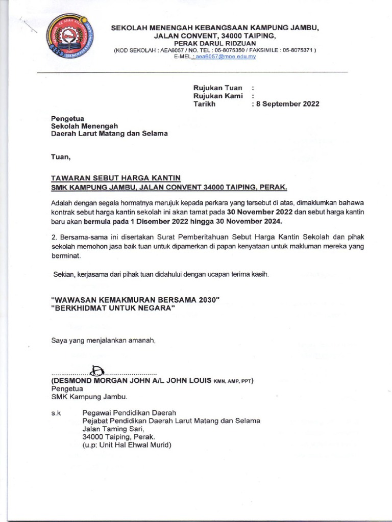 Sebut Harga Kantin SMKKJ 2022 | PDF