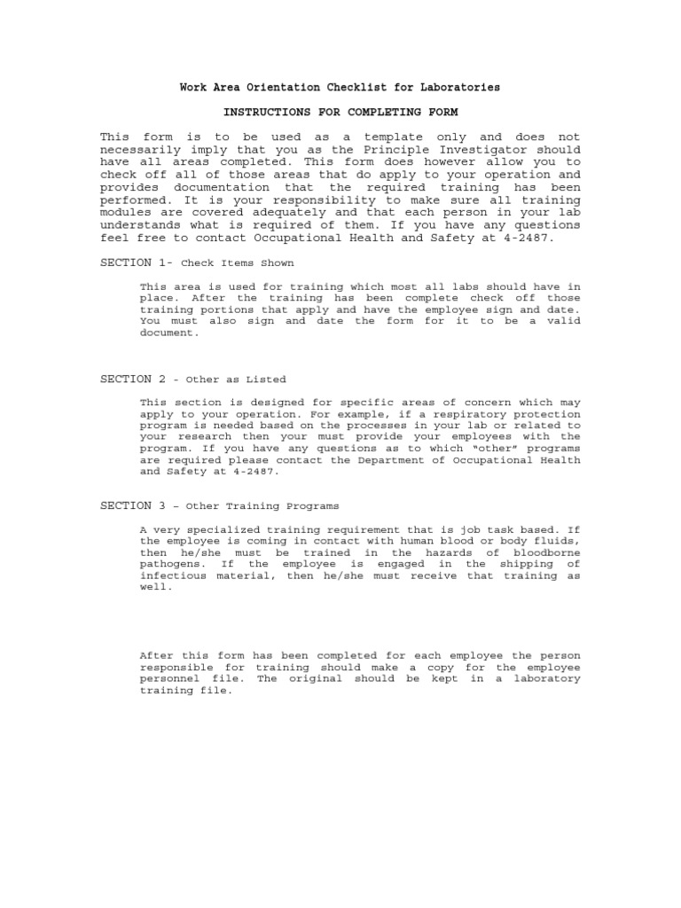 Work Area Safety Checklist | PDF | Laboratories | Labor Relations