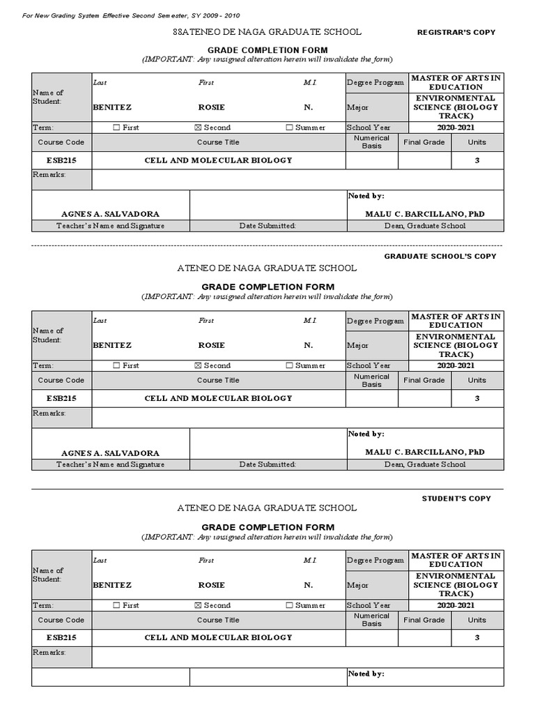 ADNU-GS-Grade-Completion-Form | PDF | Academic Degree | Qualifications