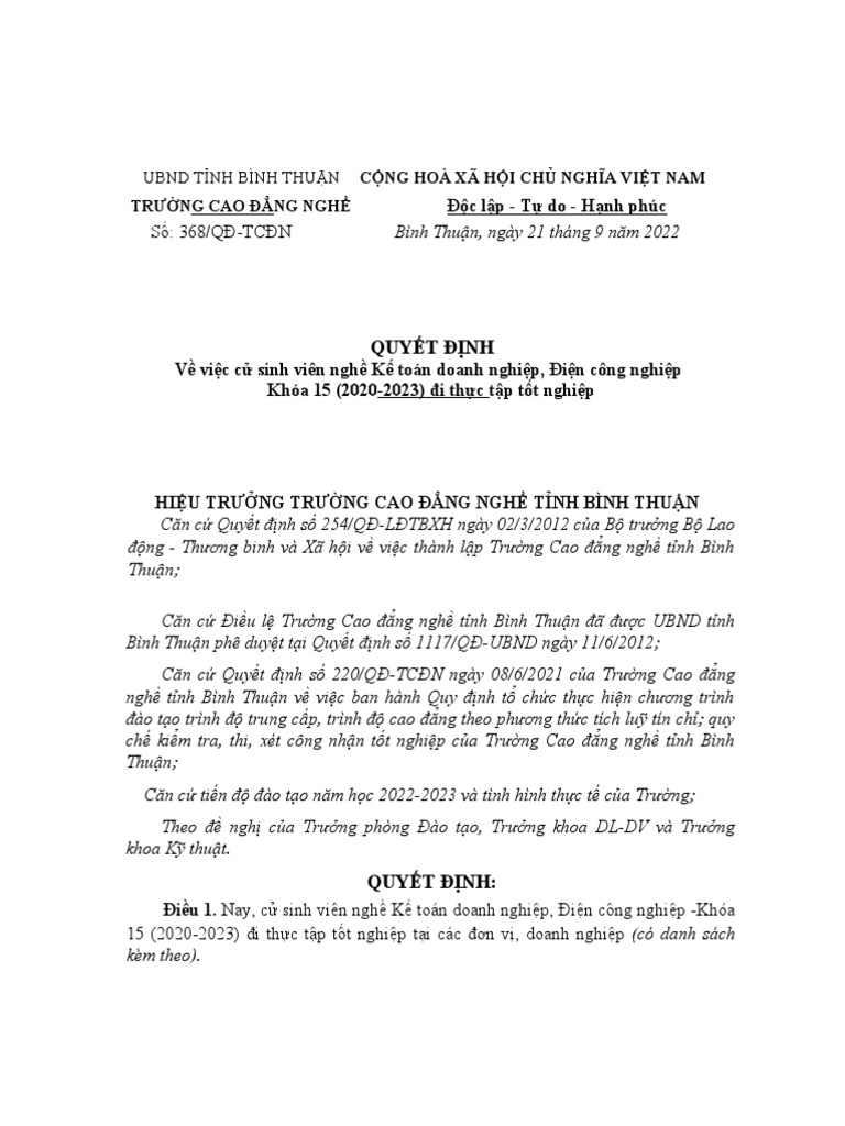 Quyet Dinh Thuc Tap | PDF