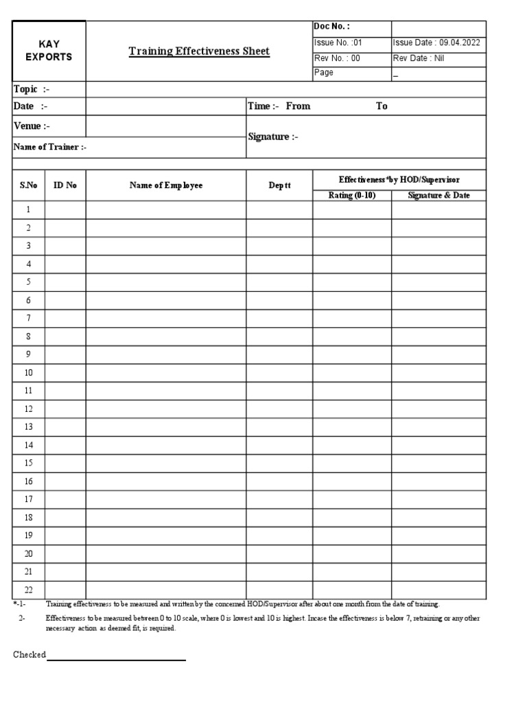 Trainng Effectivness Sheet | PDF