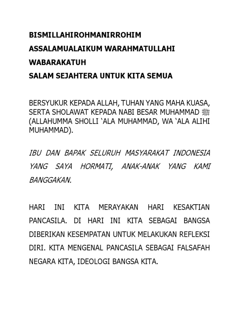Pidato Hari Kesaktian Pancasila 2022 | PDF