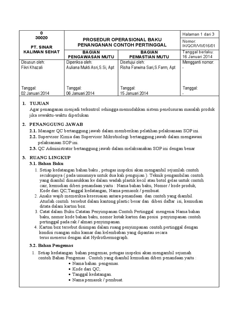 Pob Pengelolaan Contoh Pertinggal | PDF