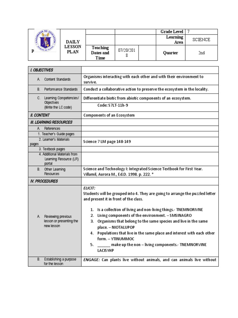 Lesson Plan Demo SHS 072018 | PDF | Ecosystem | Natural Environment