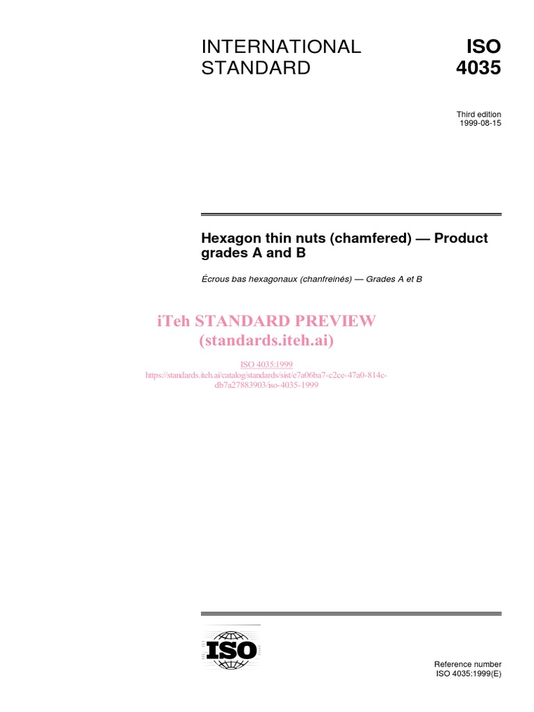 Iso 4035-1999 (Din439) | PDF | Screw | International Organization For Standardization