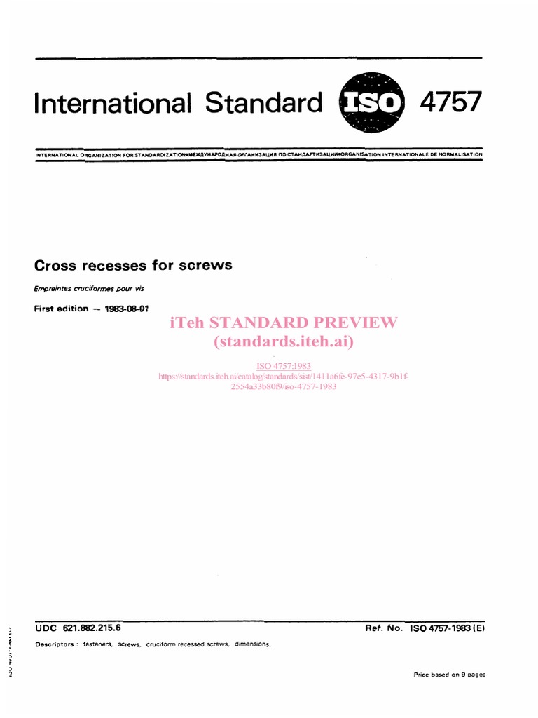 Iso 4757 1983 | PDF | International Organization For Standardization | Screw