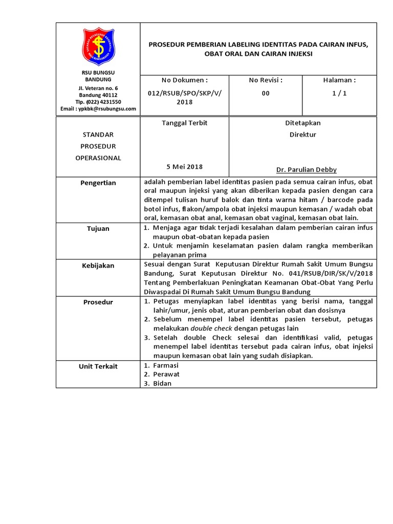 Spo Labeling Cairan Infus | PDF