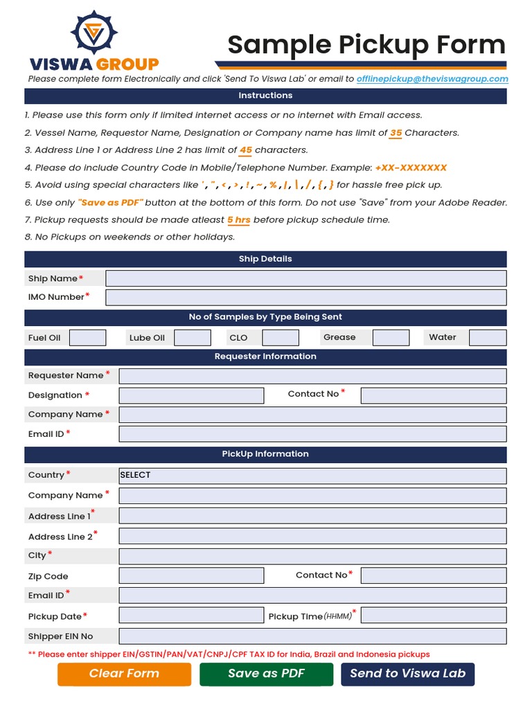 Viswa Group Pickup Form V5 | PDF