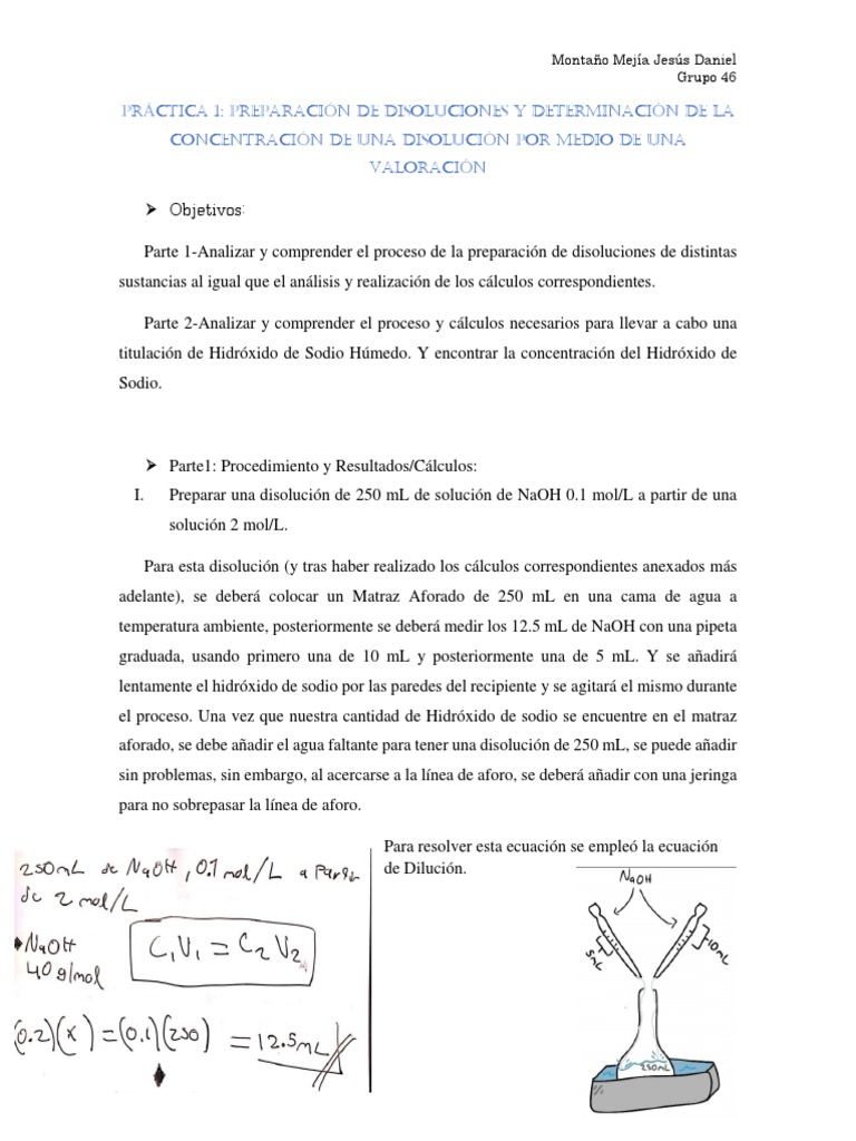 PRÁCTICA 1. PREPARACIÓN DE DISOLUCIONES-Montaño Mejía | PDF | Valoración | Química
